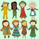 Coloring page - Children in traditional clothing